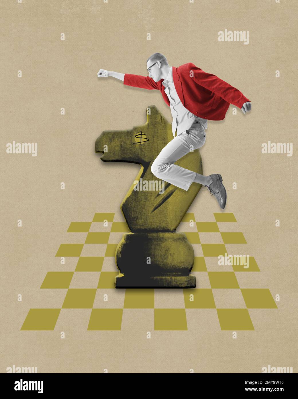 Contemporary art collage. Conceptual design. Motivated employee, man ...