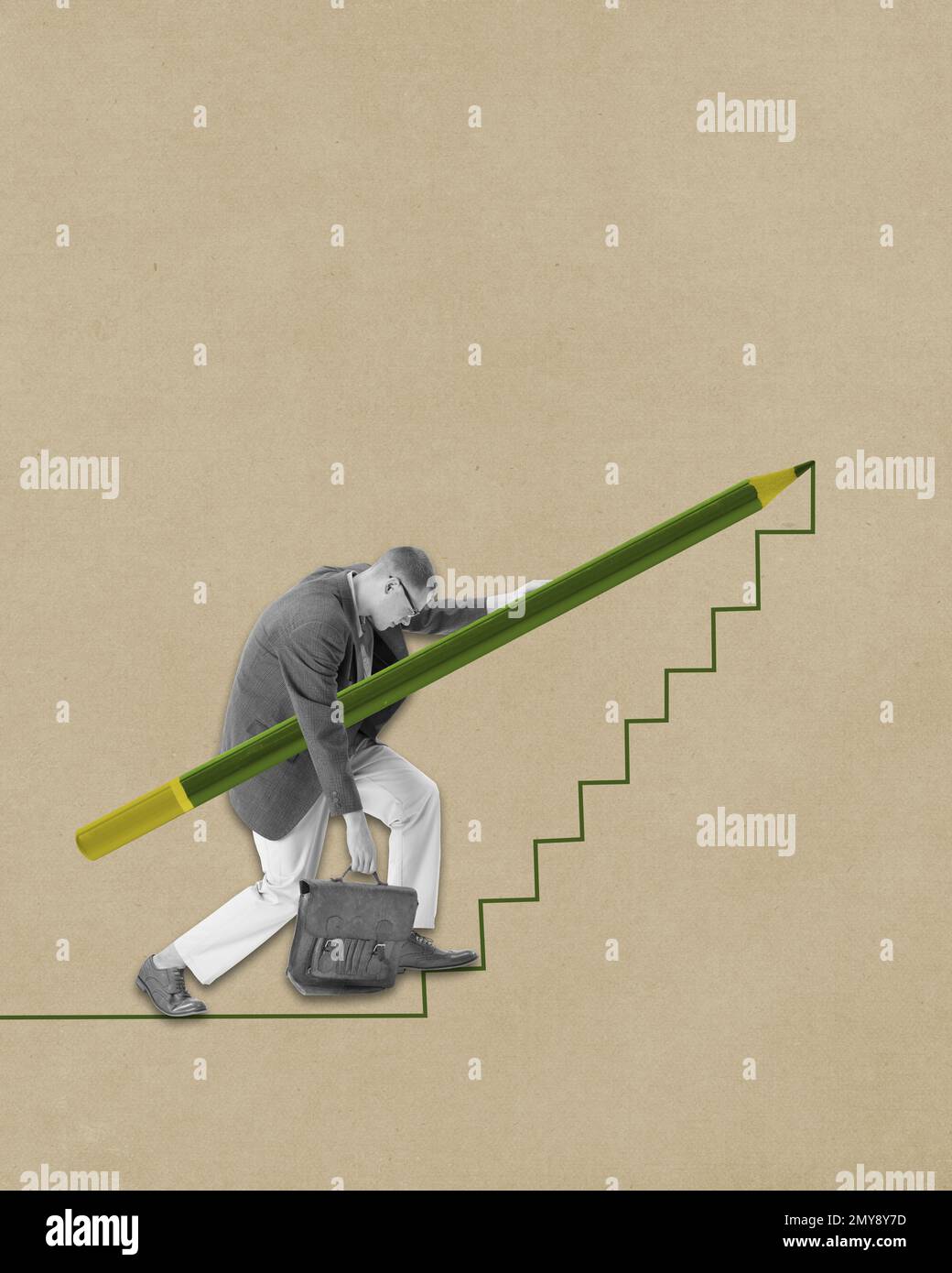 Contemporary art collage. Conceptual design. Employee, man drawing ...