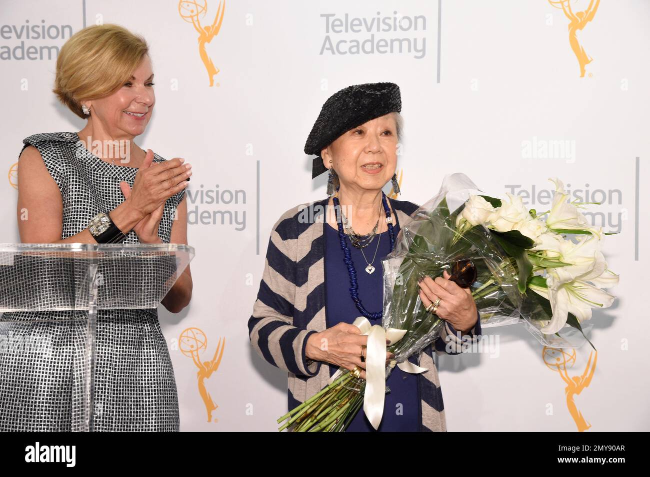 Barbara Bundy, left, and The Television Academy’s Mary Rose are seen at ...