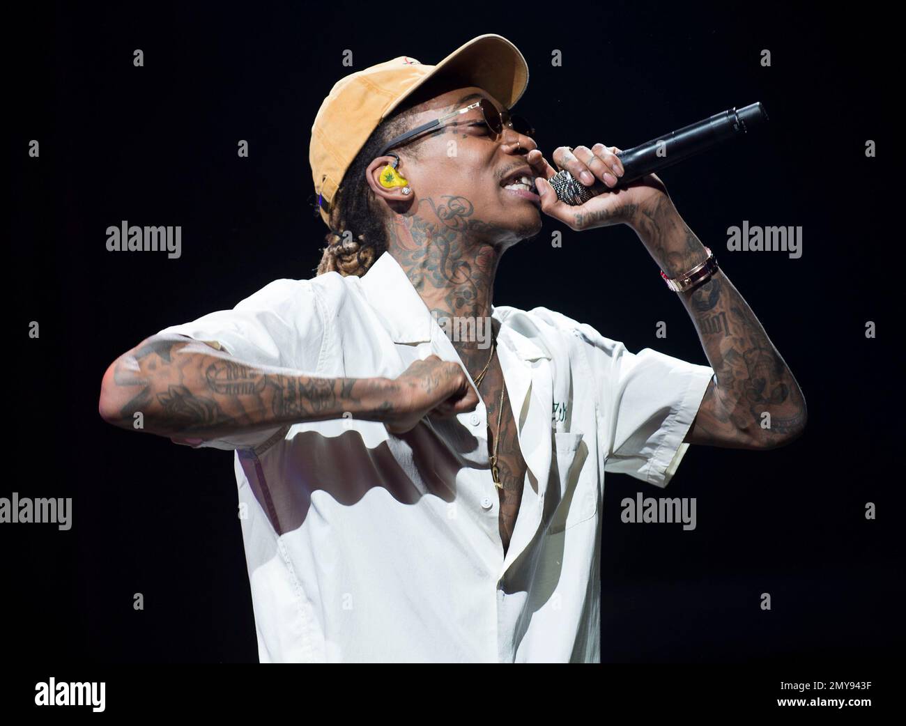 Wiz Khalifa performs on stage during The High Road Tour on Friday, July ...