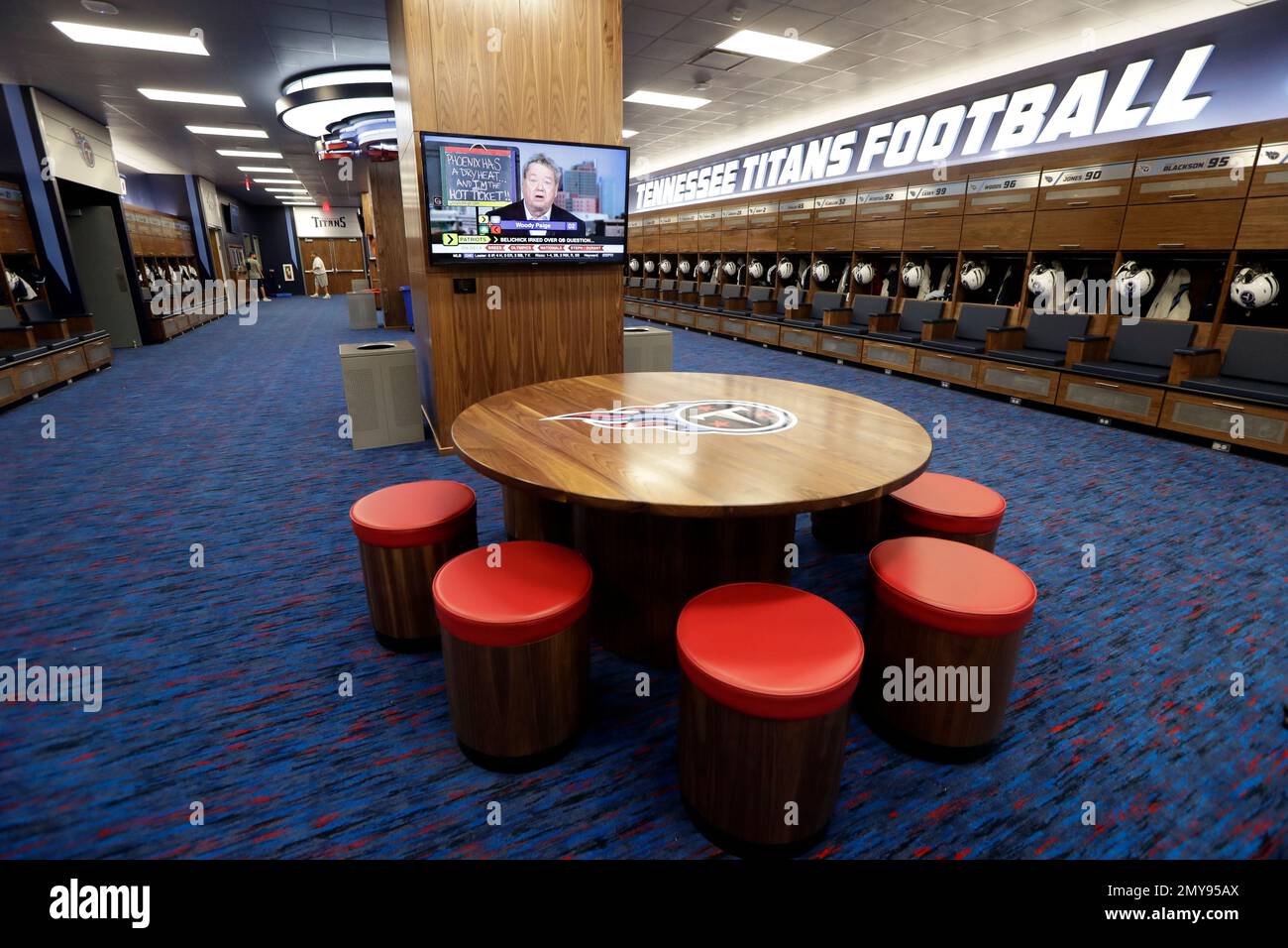 The renovated Tennessee Titans locker room is seen during a tour before ...