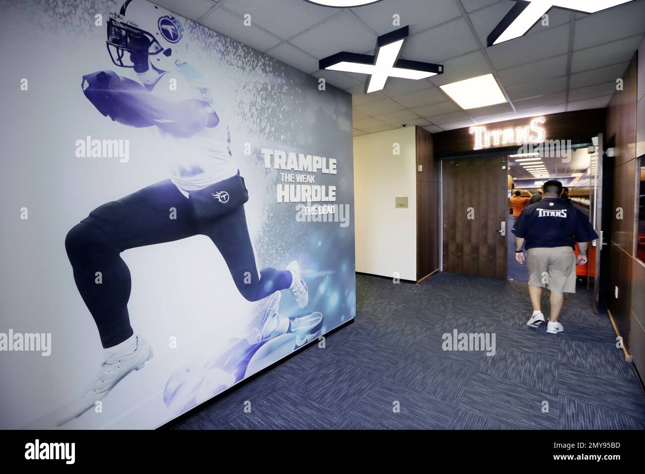 A tour is led into the renovated Tennessee Titans locker room before ...