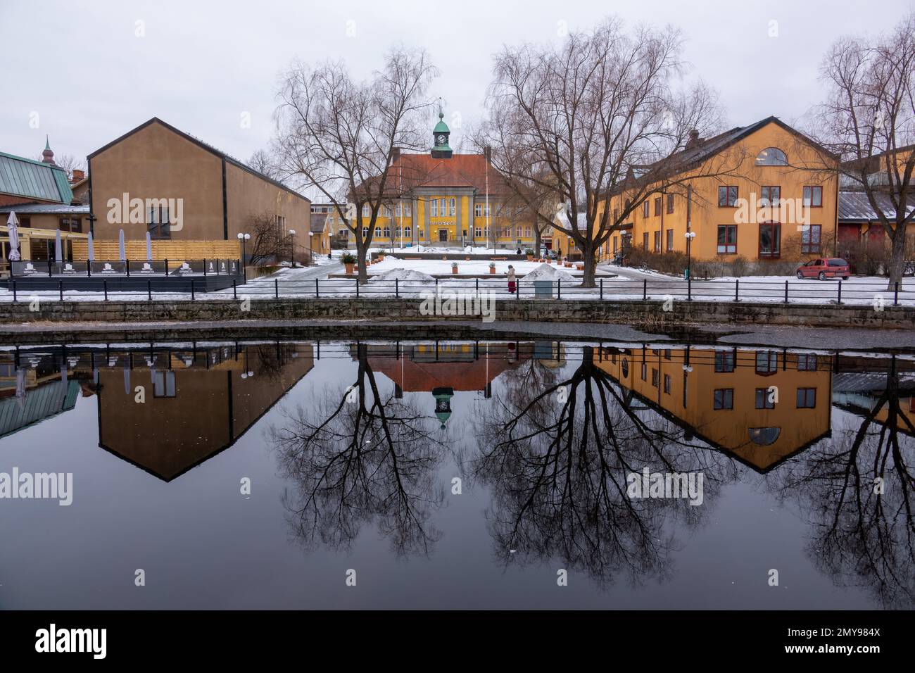 Old tow of Falun with traditional, picturesque, red wooden houses in ...