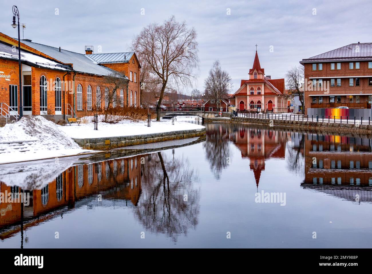 Old tow of Falun with traditional, picturesque, red wooden houses in ...