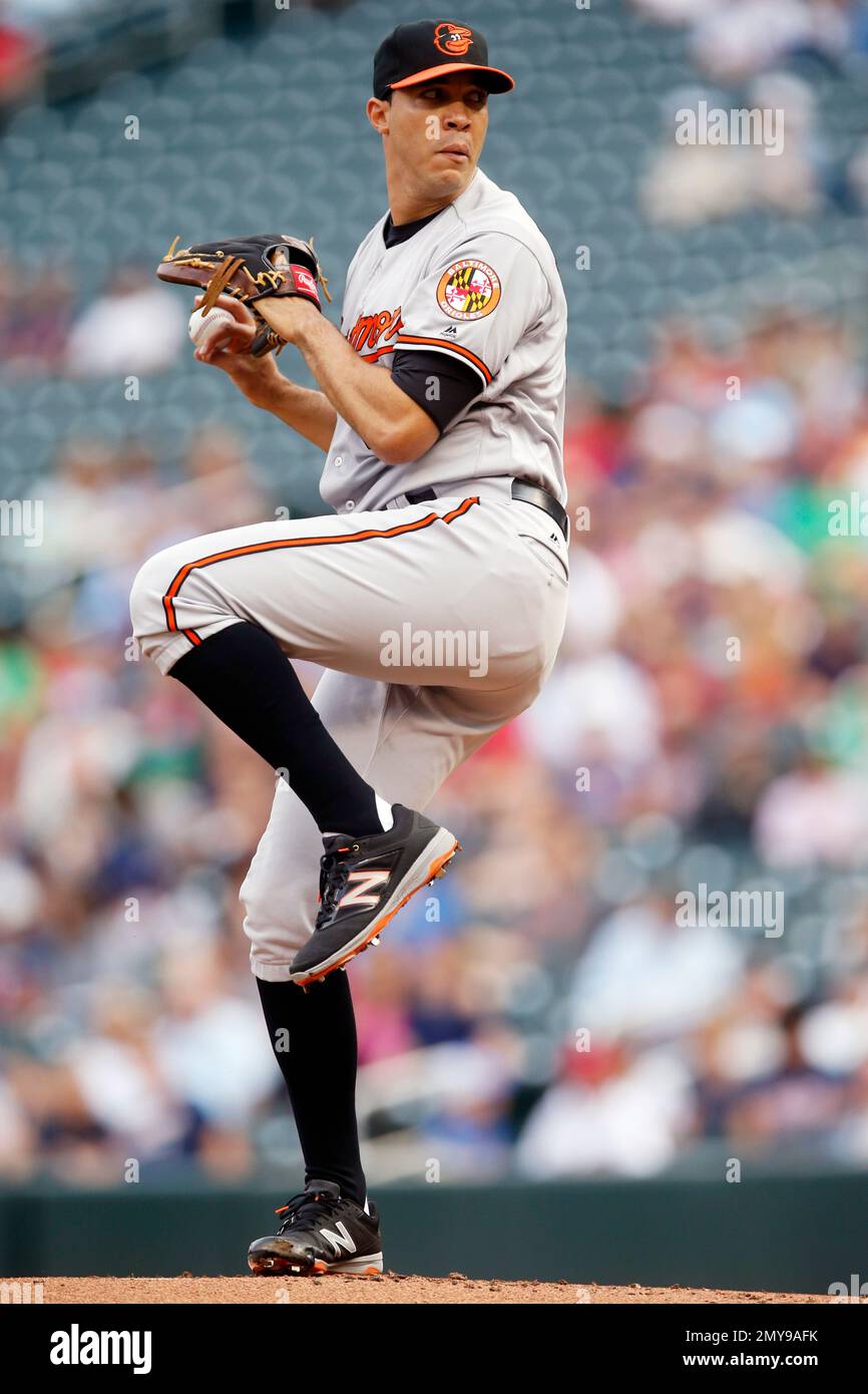 Baltimore Orioles pitcher Ubaldo Jimenez throws against the Minnesota ...