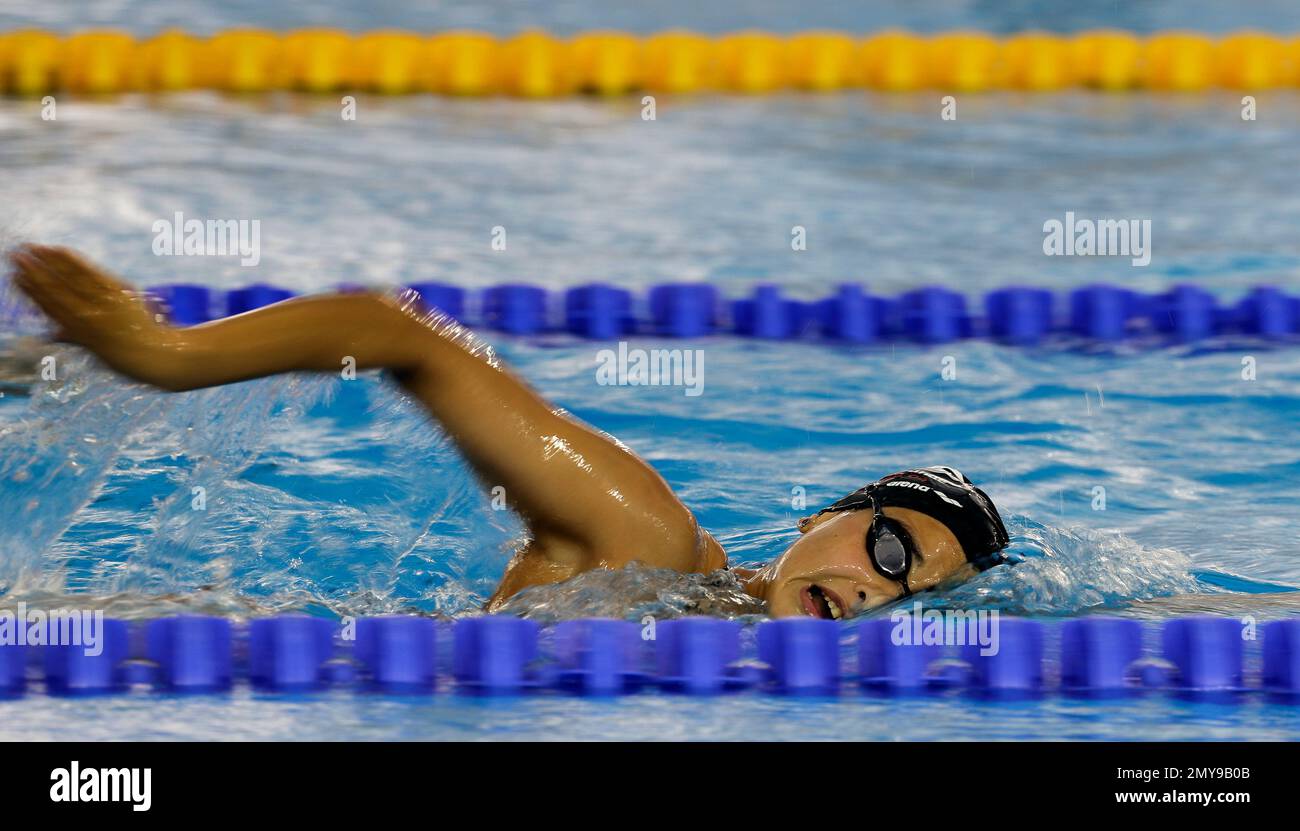 Olympic refugee team member Yusra Mardini swims practice laps at the ...