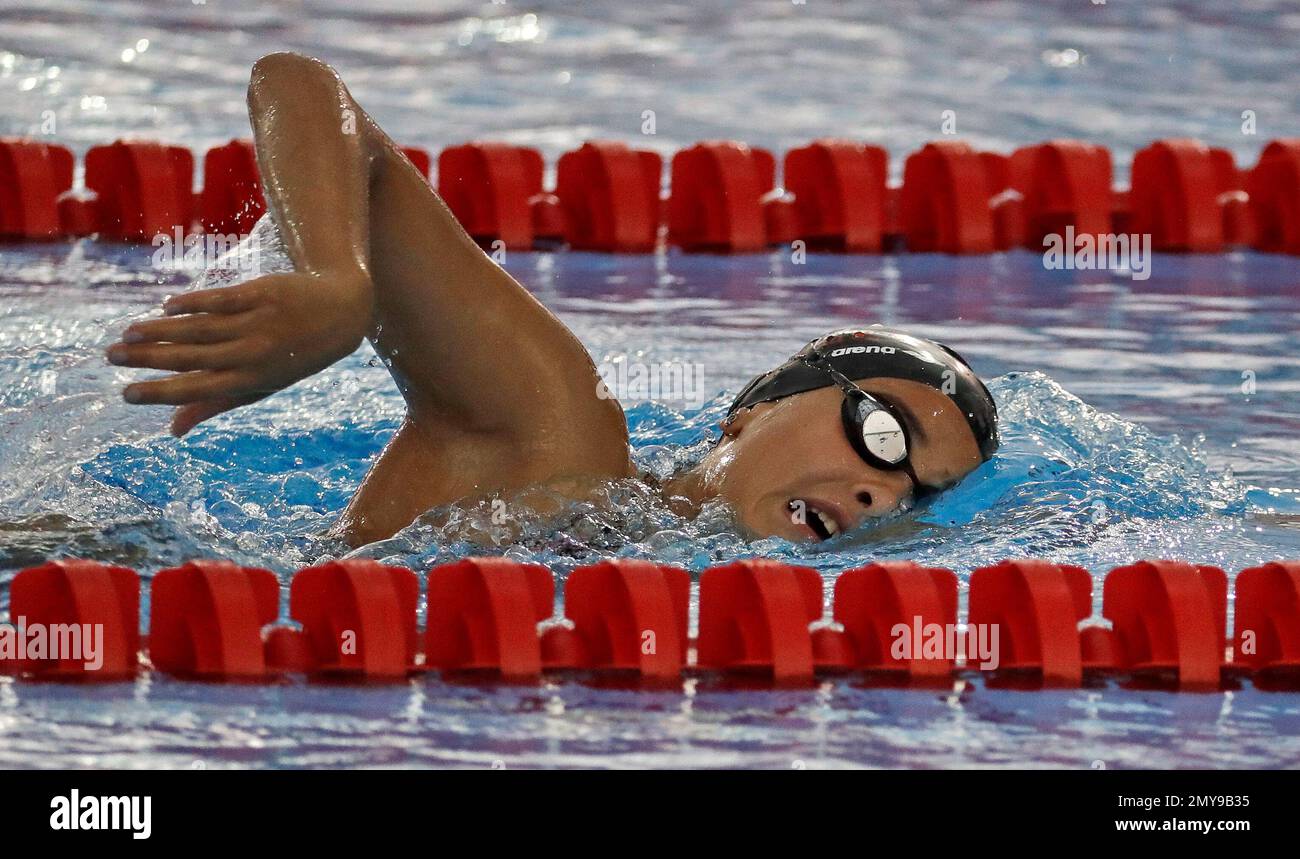 Olympic refugee team member Yusra Mardini swims practice laps at the ...