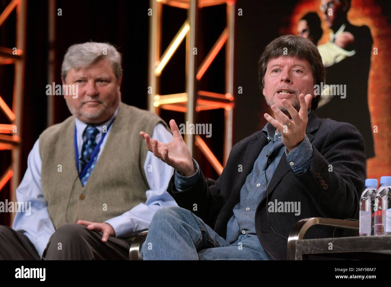 Artemis A.W. Joukowsky, left, and Ken Burns participate in the "Defying ...