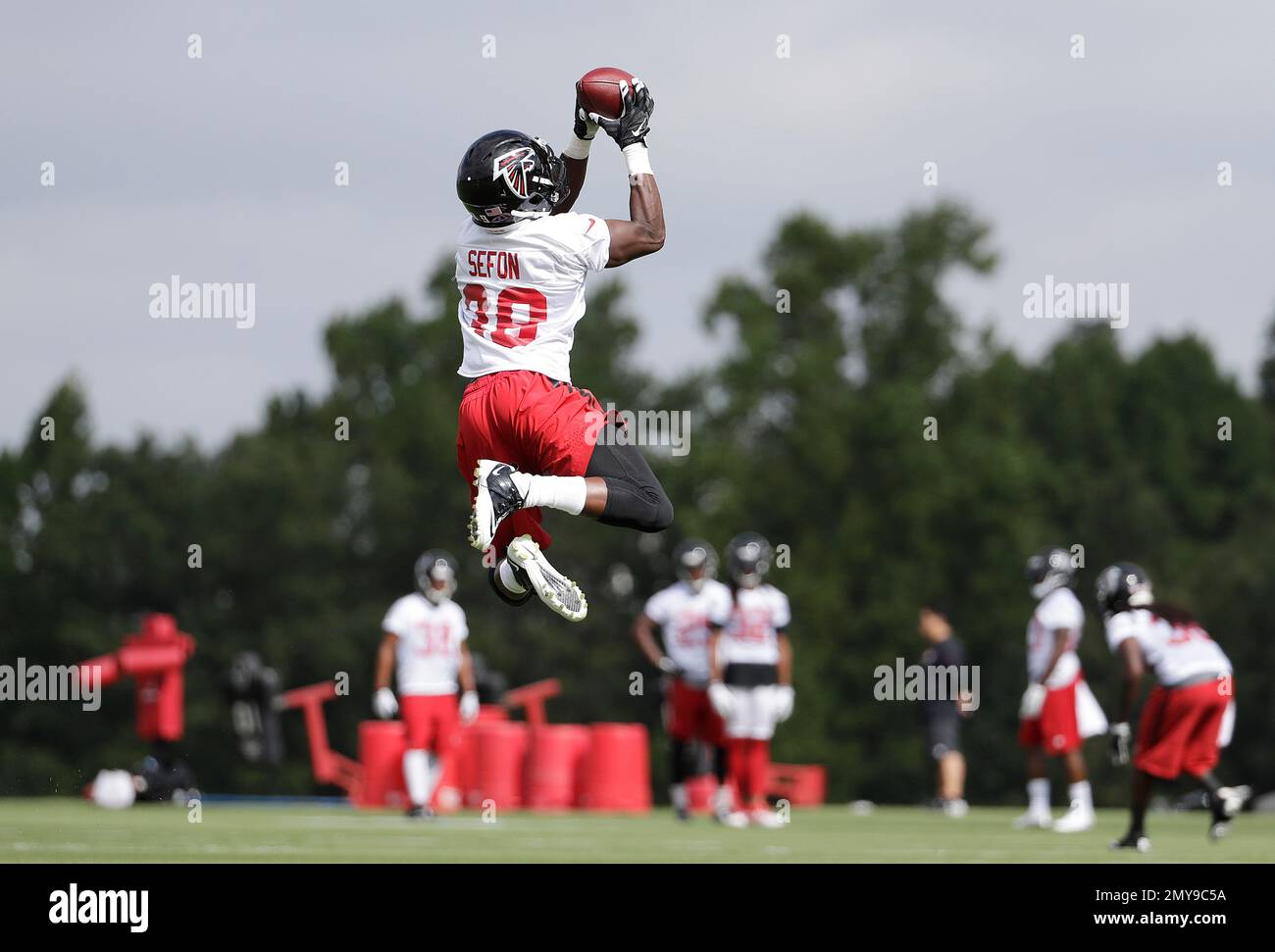 Atlanta Falcons' Jordan Sefon catches a pass during the team's NFL ...