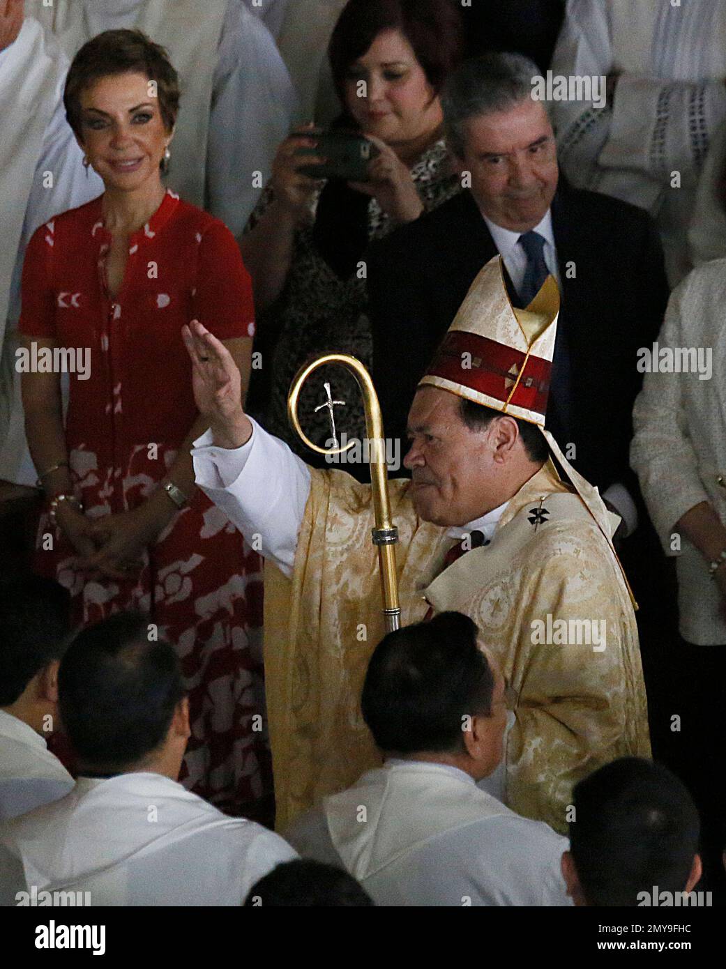 Mexico's Cardinal Norberto Rivera, gestures as he enters the Basilica ...