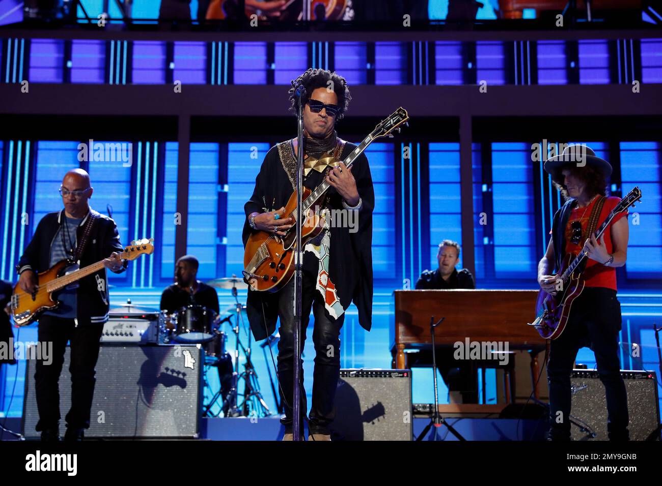 Lenny Kravitz performs during a sound check before the start of the ...