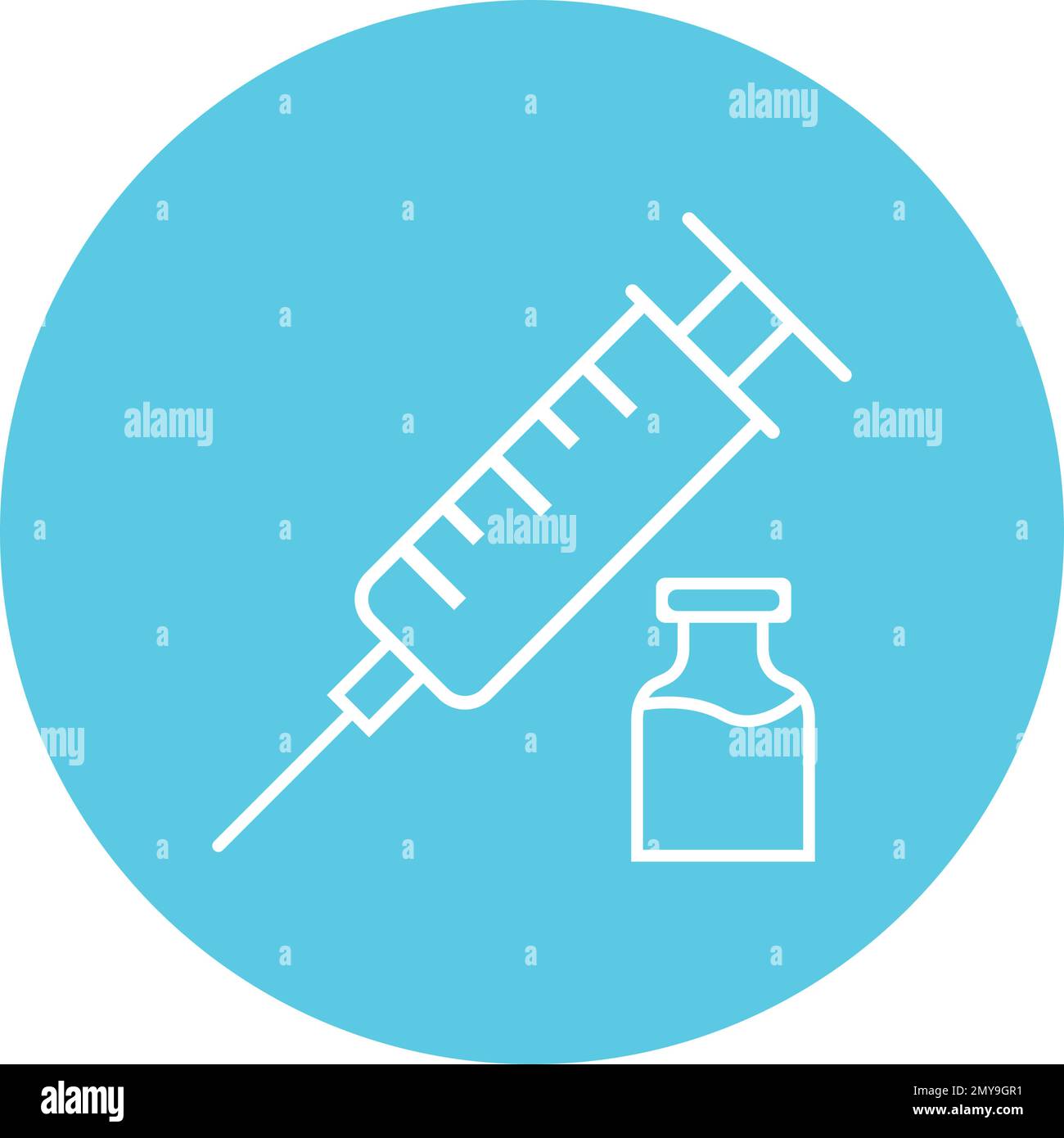 Vaccination linear icon. Syringe with vial. Common cold prevention ...