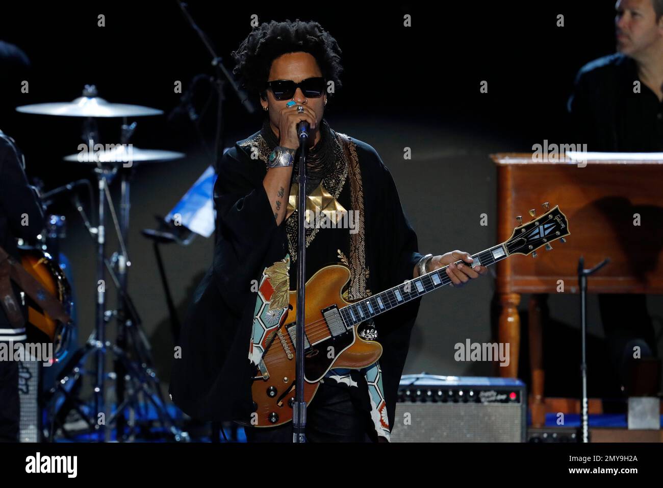 Singer Lenny Kravitz rehearses before the start of the third day of the ...