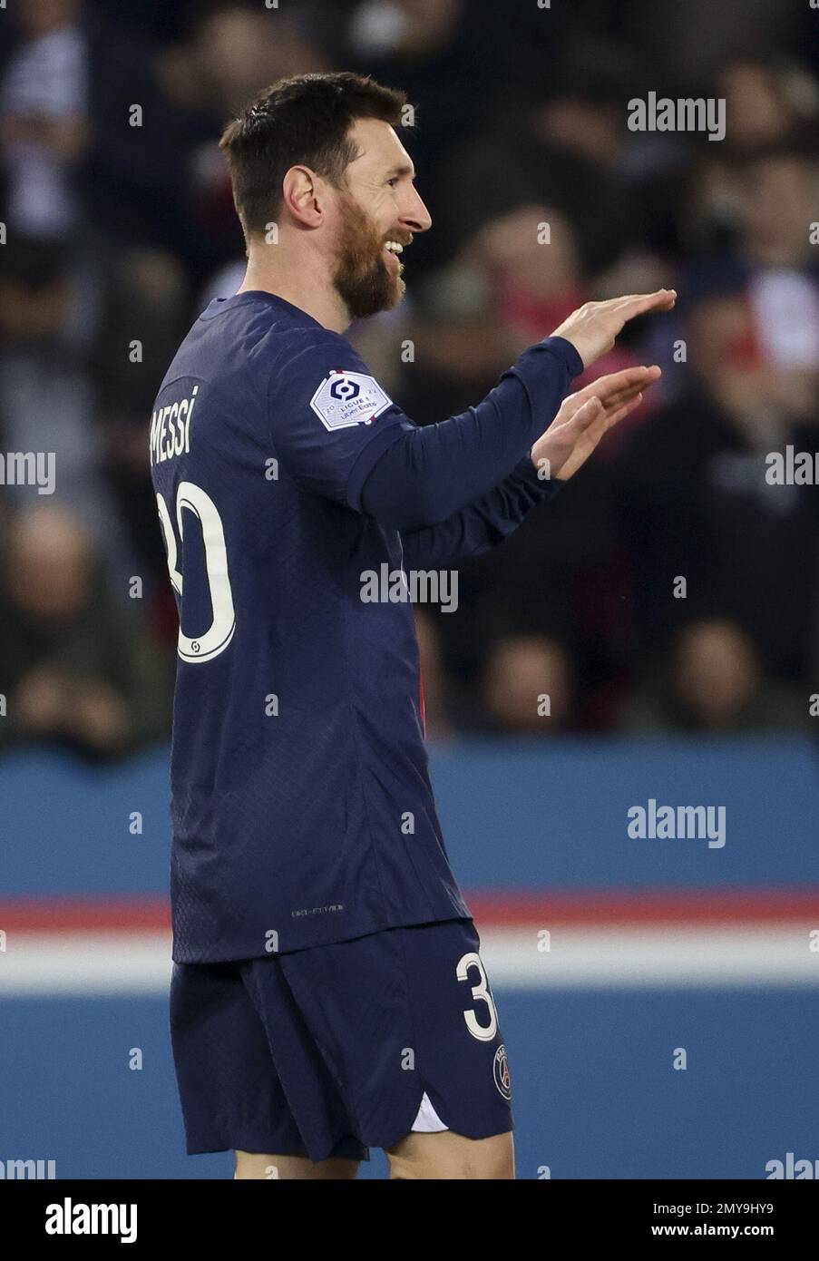 Lionel Messi of PSG celebrates his goal during the French championship ...