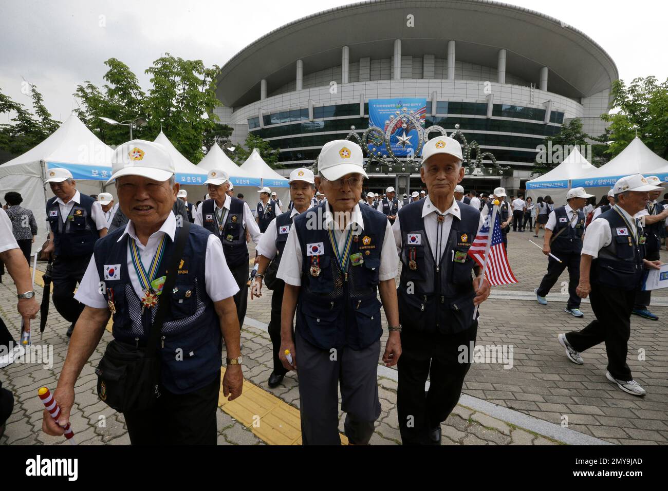 South Korean war veterans leave after a commemorative ceremony marking ...