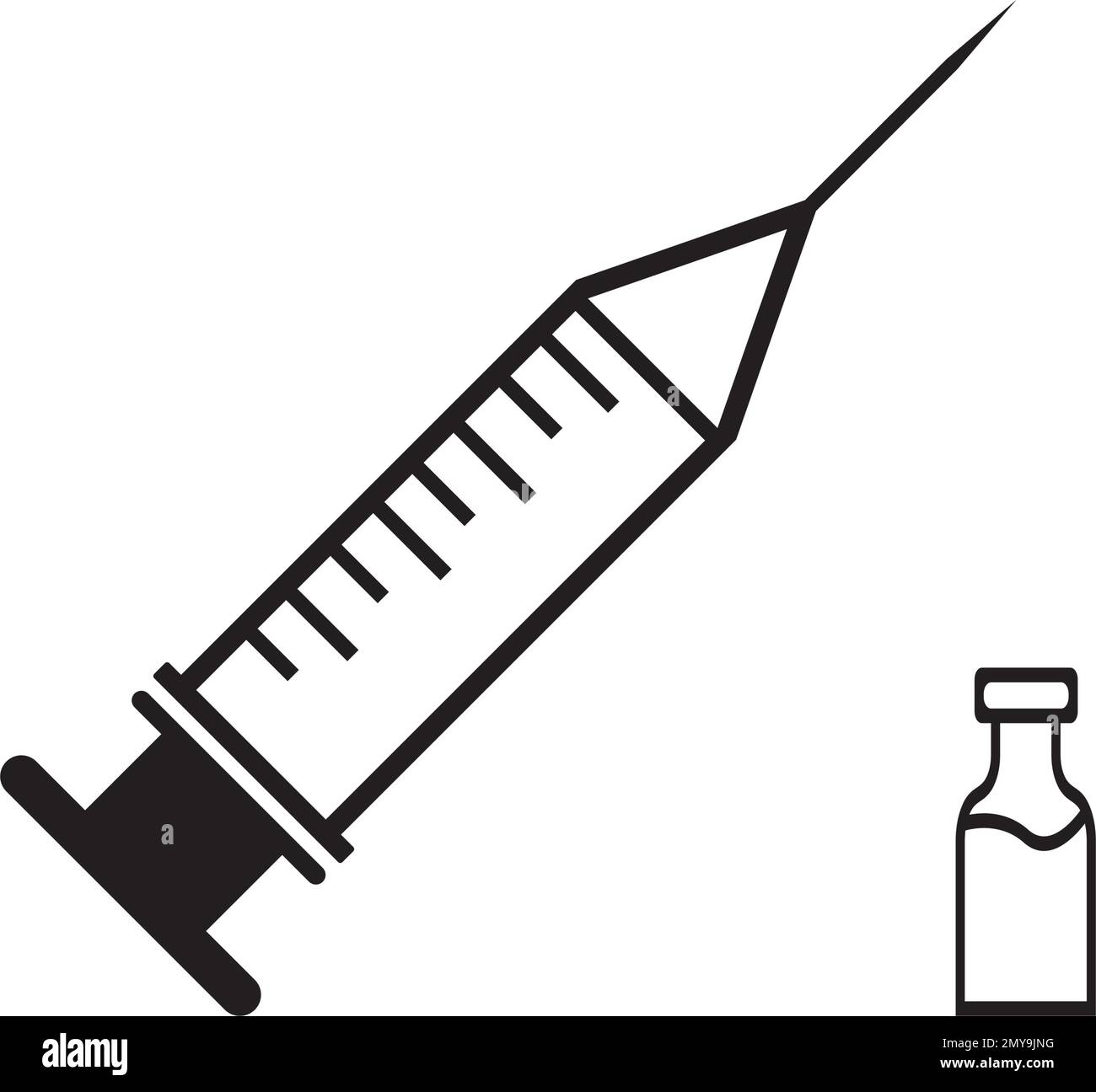Vaccination linear icon. Syringe with vial. Common cold prevention ...