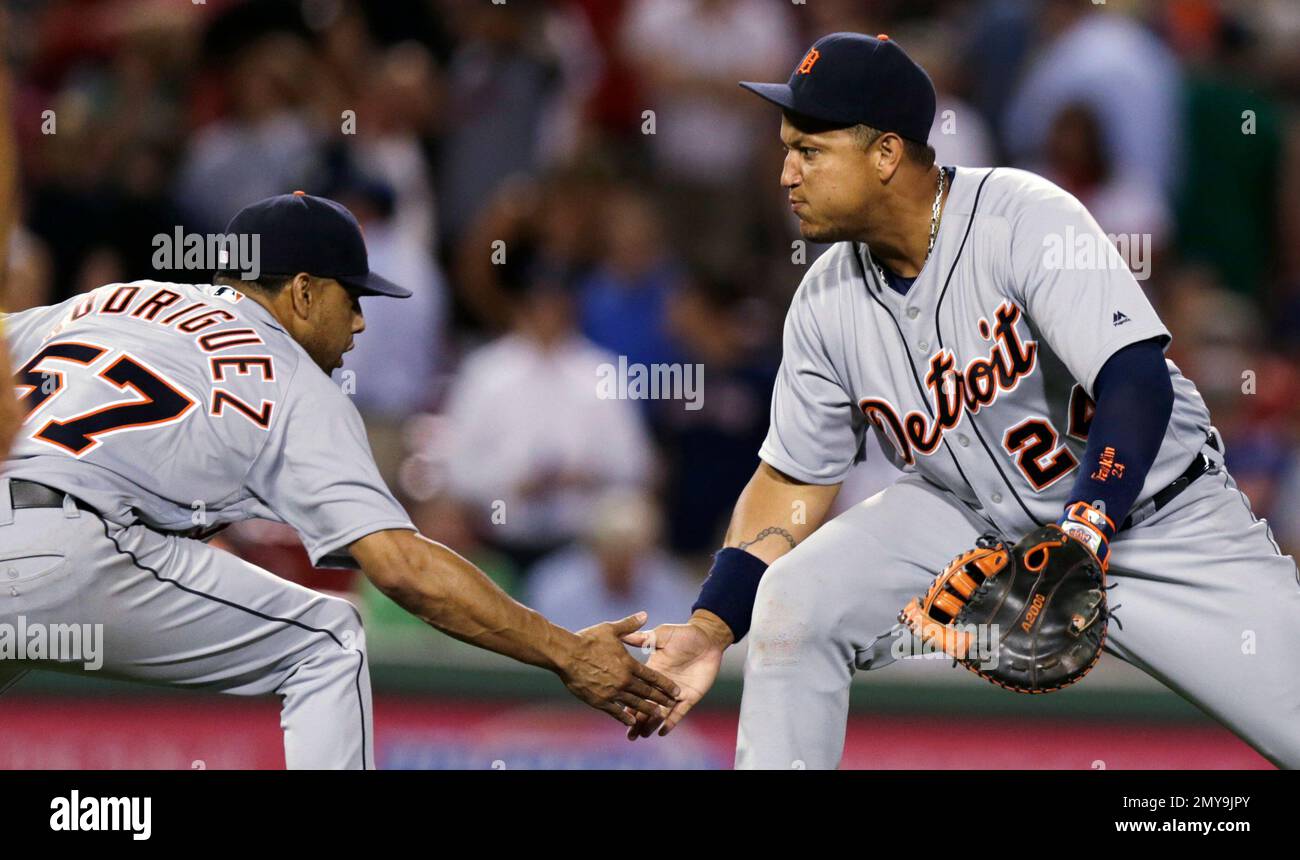 Detroit Tigers relief pitcher Francisco Rodriguez (57) low-fives first ...