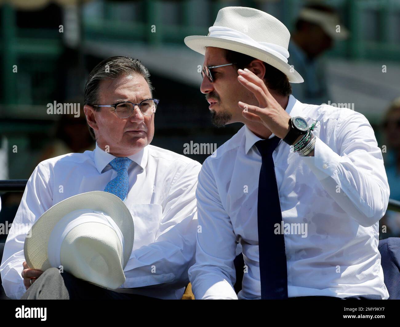 Inductee Marat Safin, of Russia, right, chats with his presenter ...