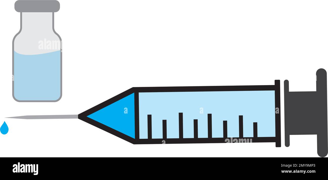 Vaccination linear icon. Syringe with vial. Common cold prevention ...
