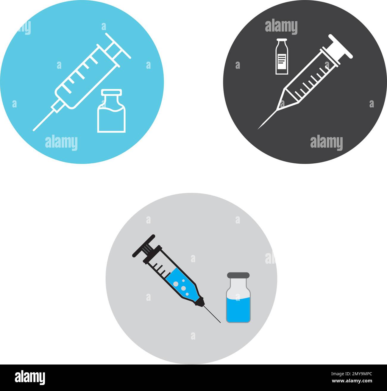 Vaccination linear icon. Syringe with vial. Common cold prevention ...