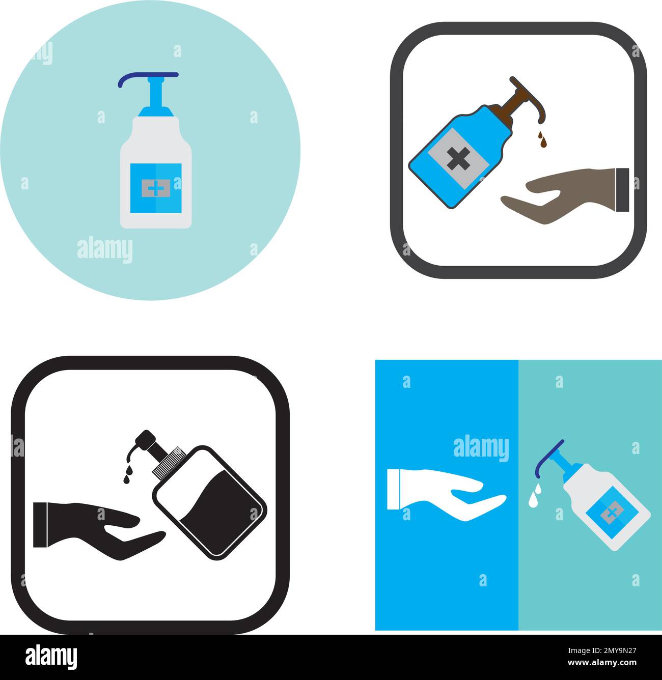 Disinfection. Hand sanitizer bottle icon, washing gel. Black silhouette ...