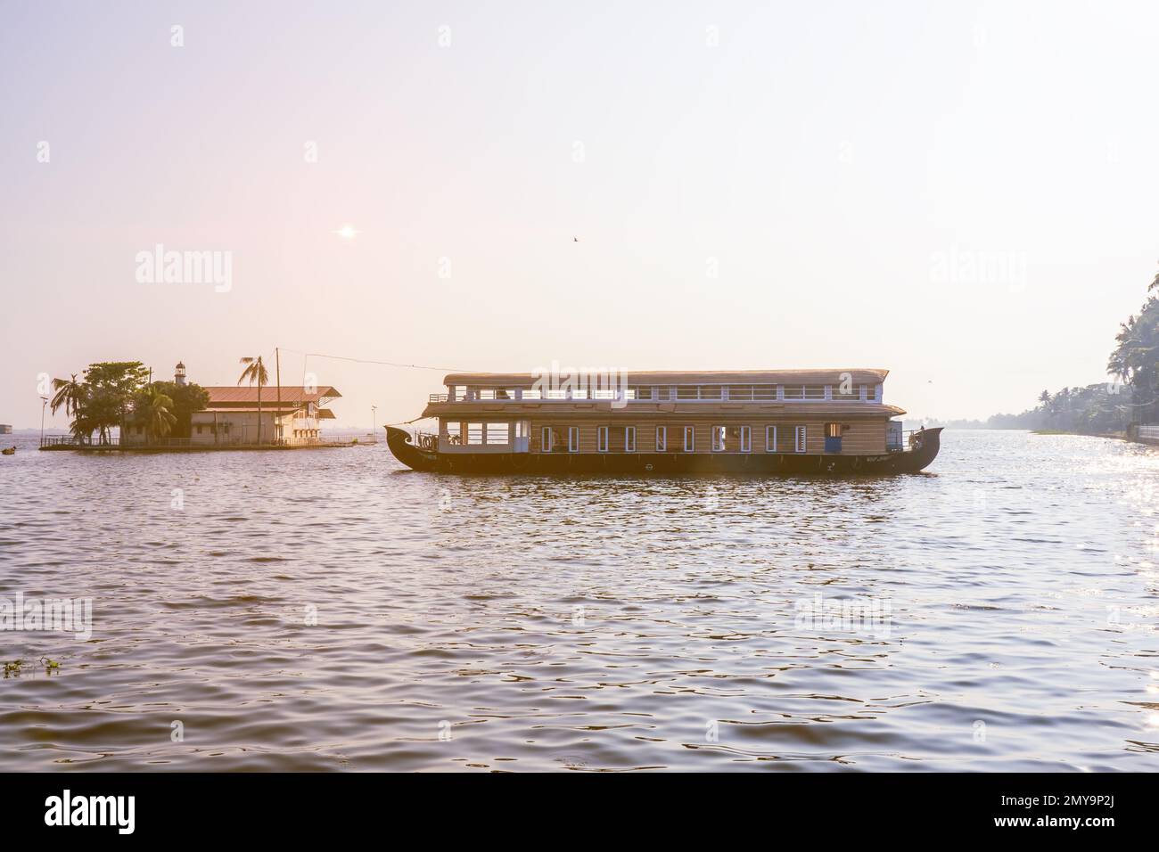 Beautiful landscape with a house boating in marine drive, Kochi, India ...