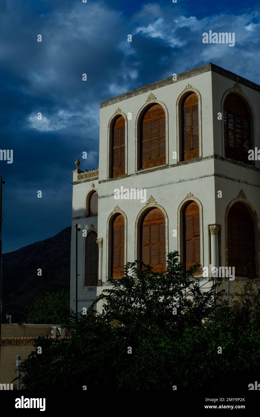 The historical palace of Al-Kateb House under blue cloudy sky on a ...