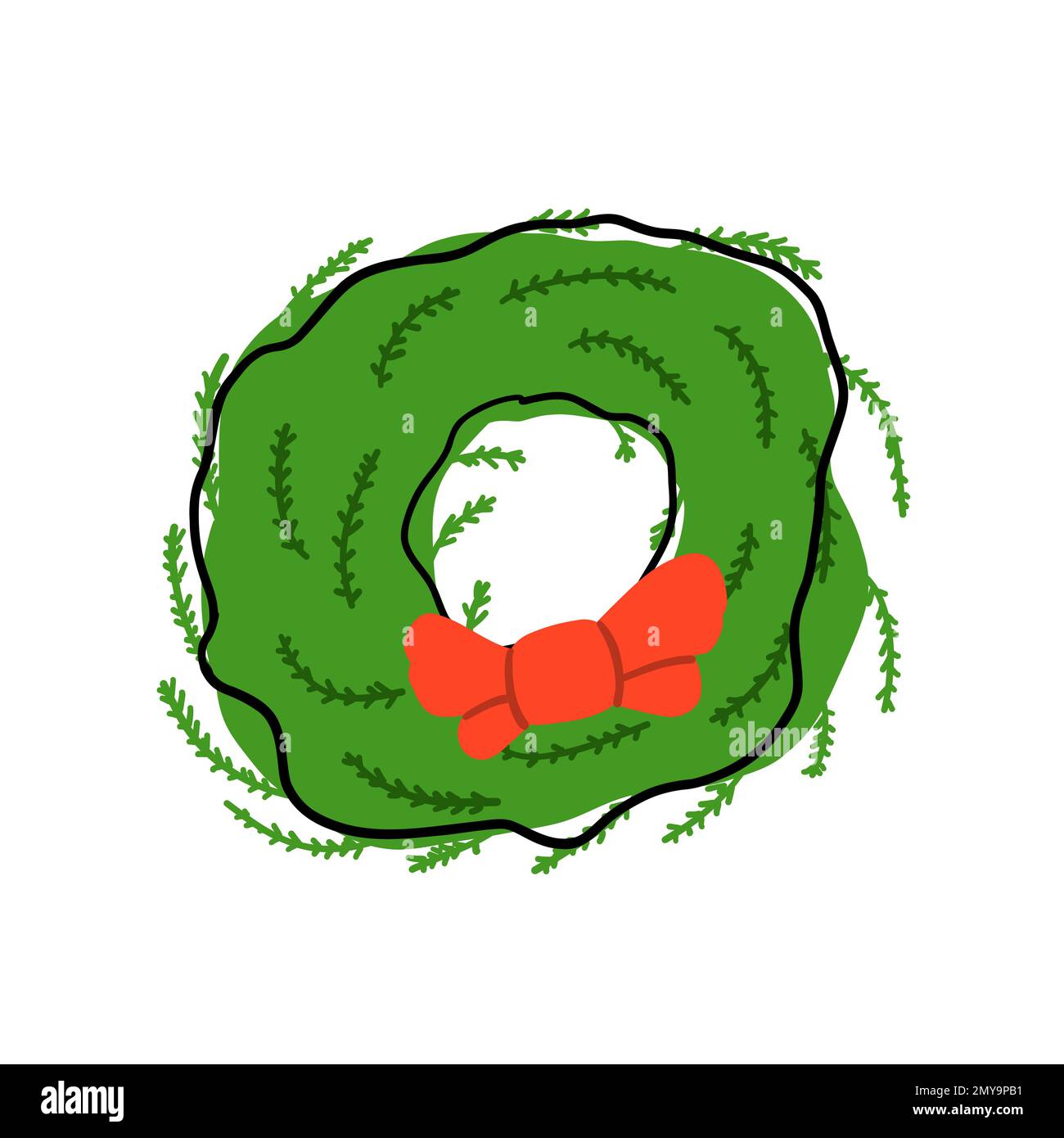 Christmas wreath in cartoon flat style isolated on white background ...