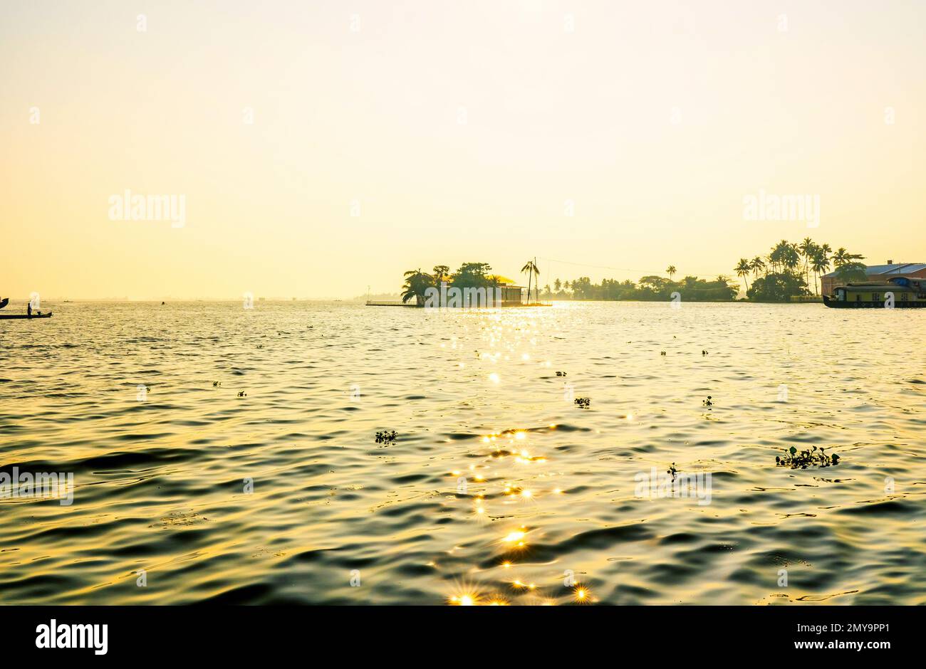 Beautiful landscape with a house boating in marine drive, Kochi, India ...