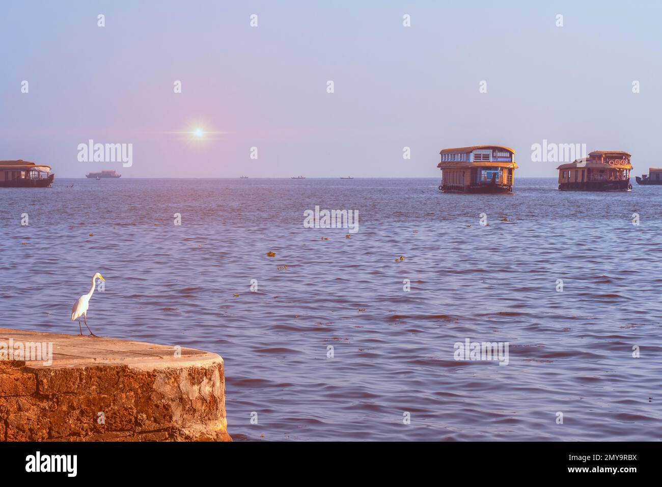 Beautiful landscape with a house boating in marine drive, Kochi, India ...
