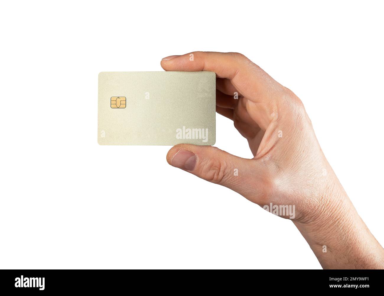 Bank card mock up, sample in male hand isolated on white background ...