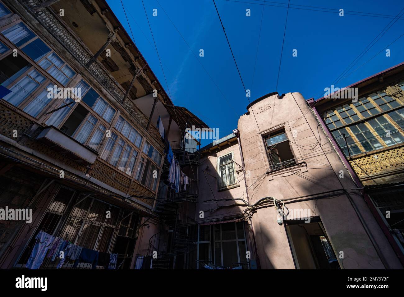 Traditional carving wooden balconies of Tbilisi's old town houses ...