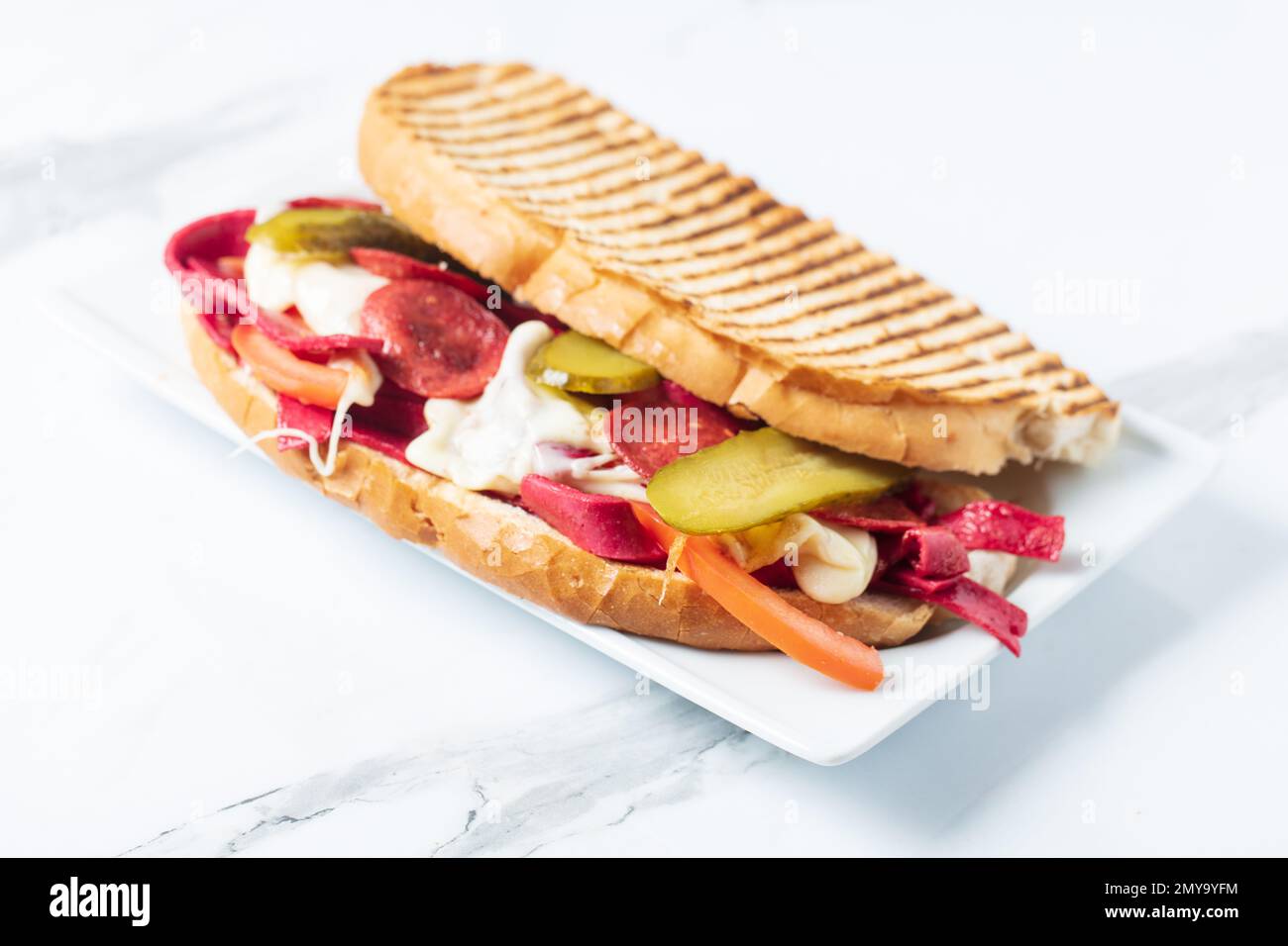 Serving Turkish traditional toast sandwich Turkish name Ayvalik tostu ...