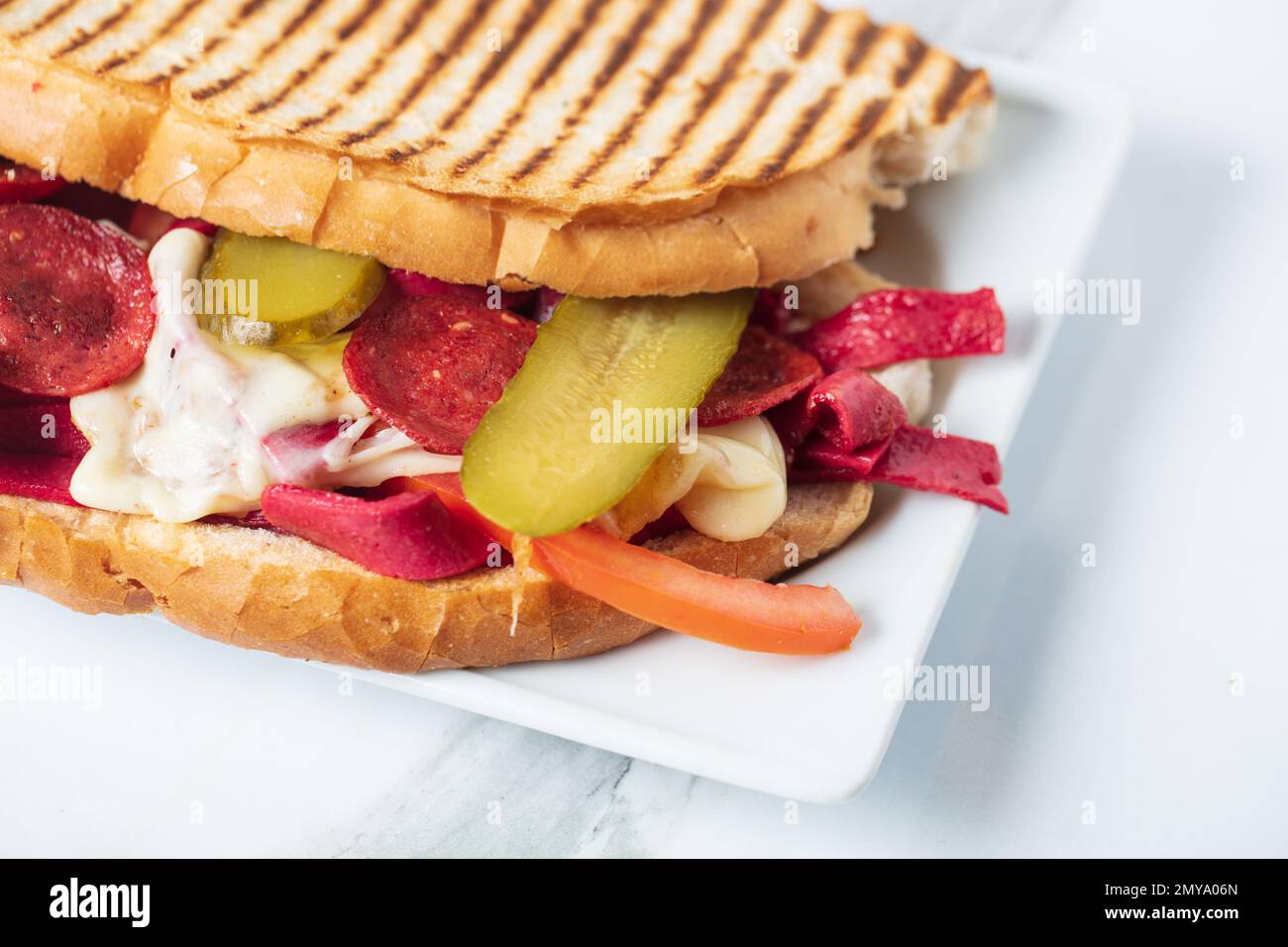 Serving Turkish traditional toast sandwich Turkish name Ayvalik tostu ...