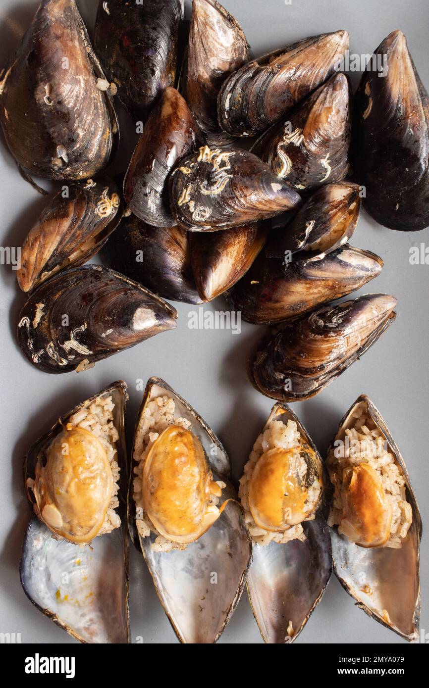 Turkish Street Food Stuffed Mussels with Lemon - Midye Dolma Stock ...
