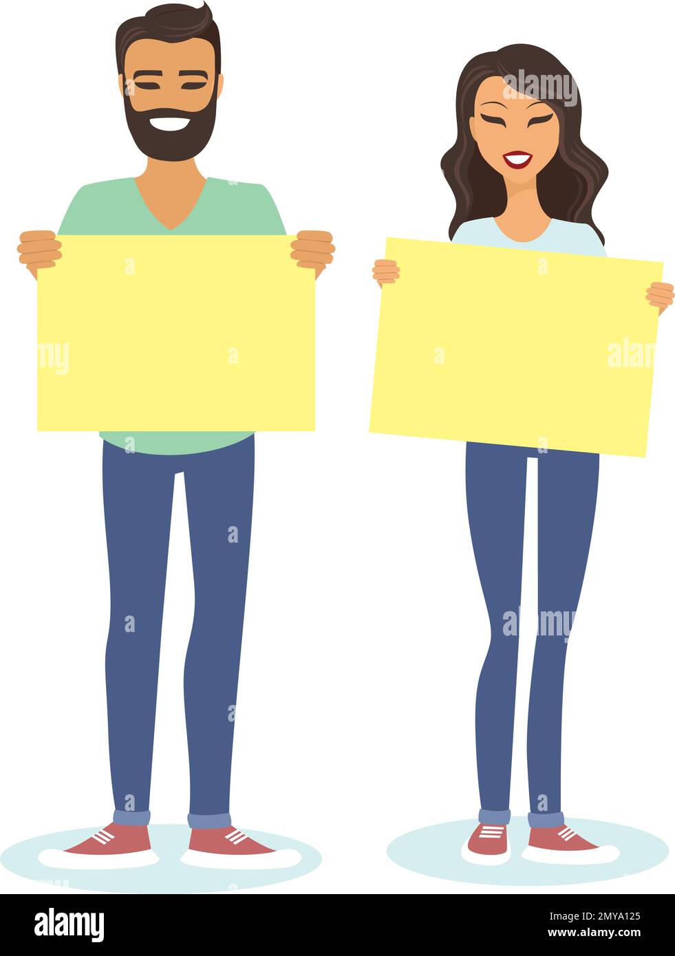 Young casual couple holding blank sign cards Stock Vector Image & Art ...