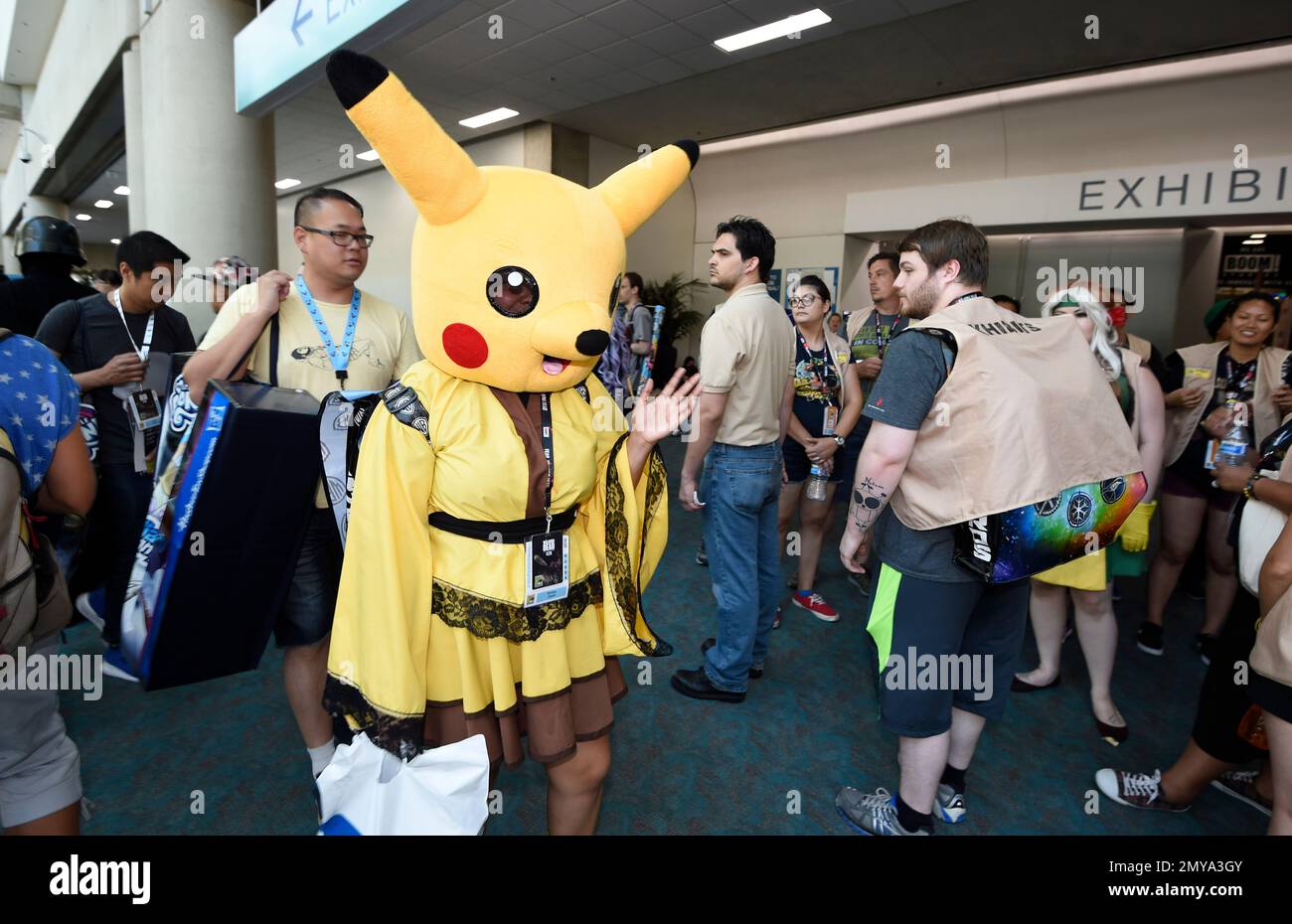 Denise Zesati, dressed as a Pokemon Pikachu, waves to fans on day two ...