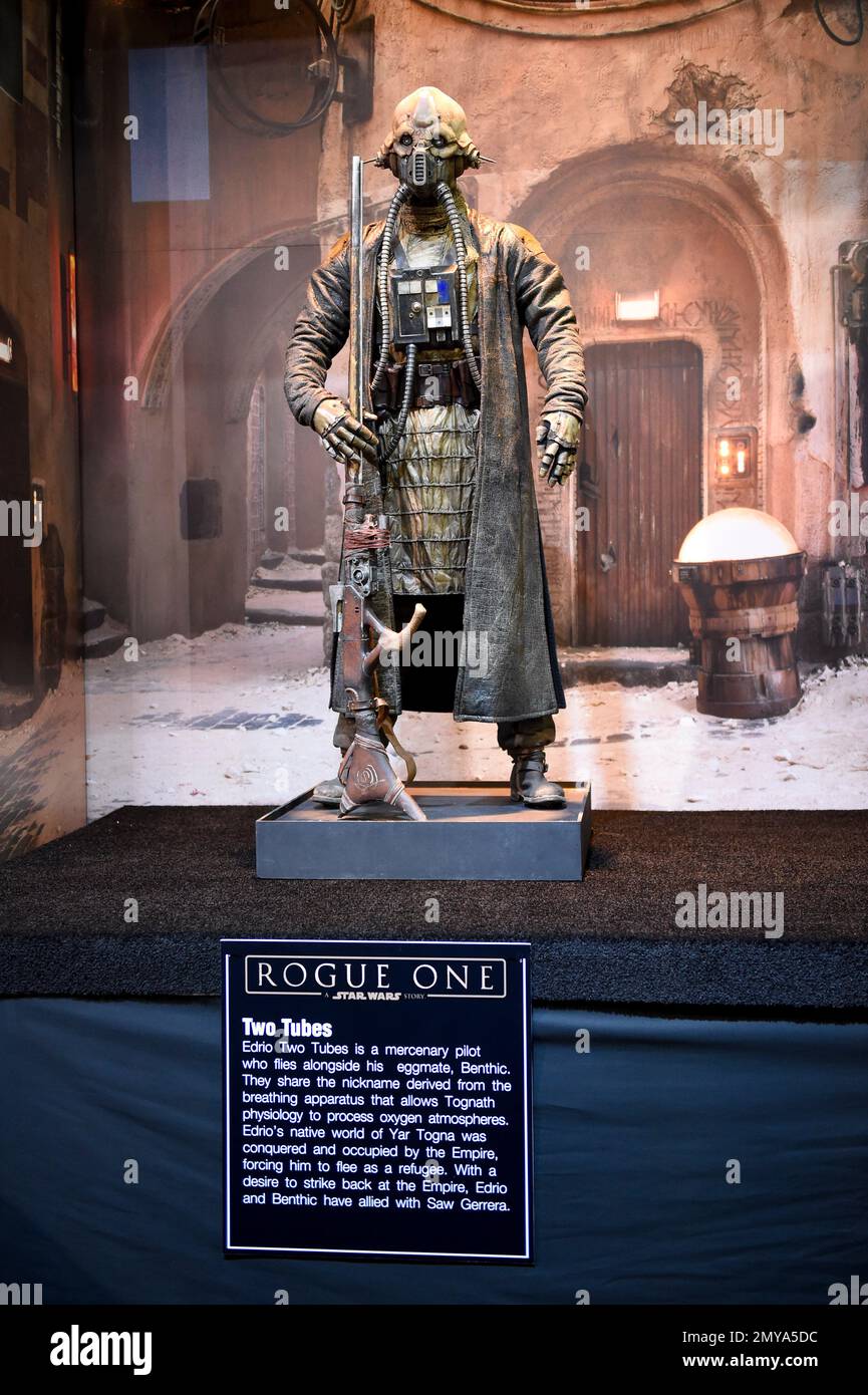 Star War's Rogue One character Two Tubes sits on display at the Star ...