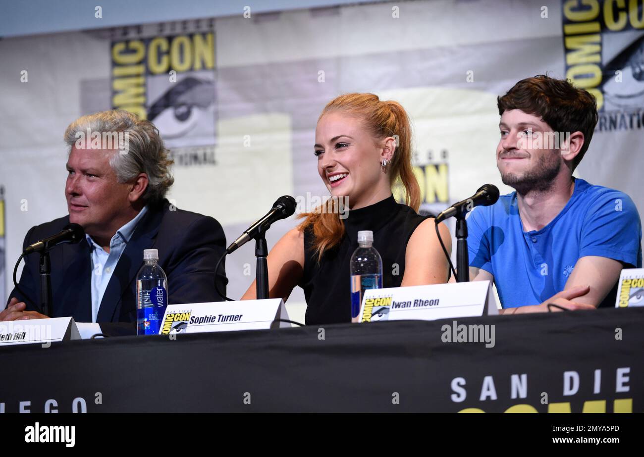 Conleth Hill, from left, Sophie Turner and Iwan Rheon attend the "Game ...