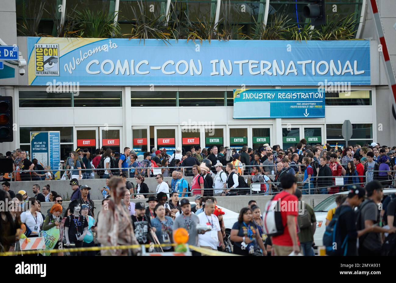 Fans leave the convention center on day one of Comic-Con International ...