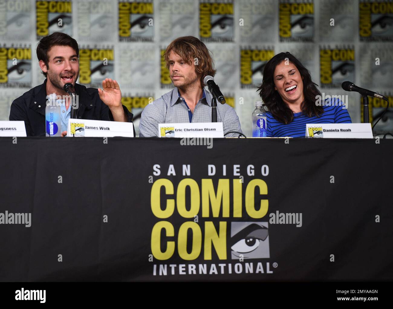 James Wolk, from left, Eric Christian Olsen, and Daniela Ruah attend ...