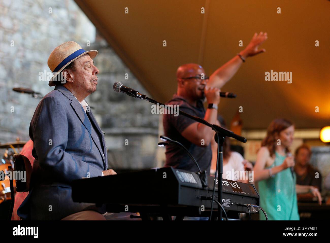 In this photo taken Wednesday, July 20, 2016, Sergio Mendes, left ...