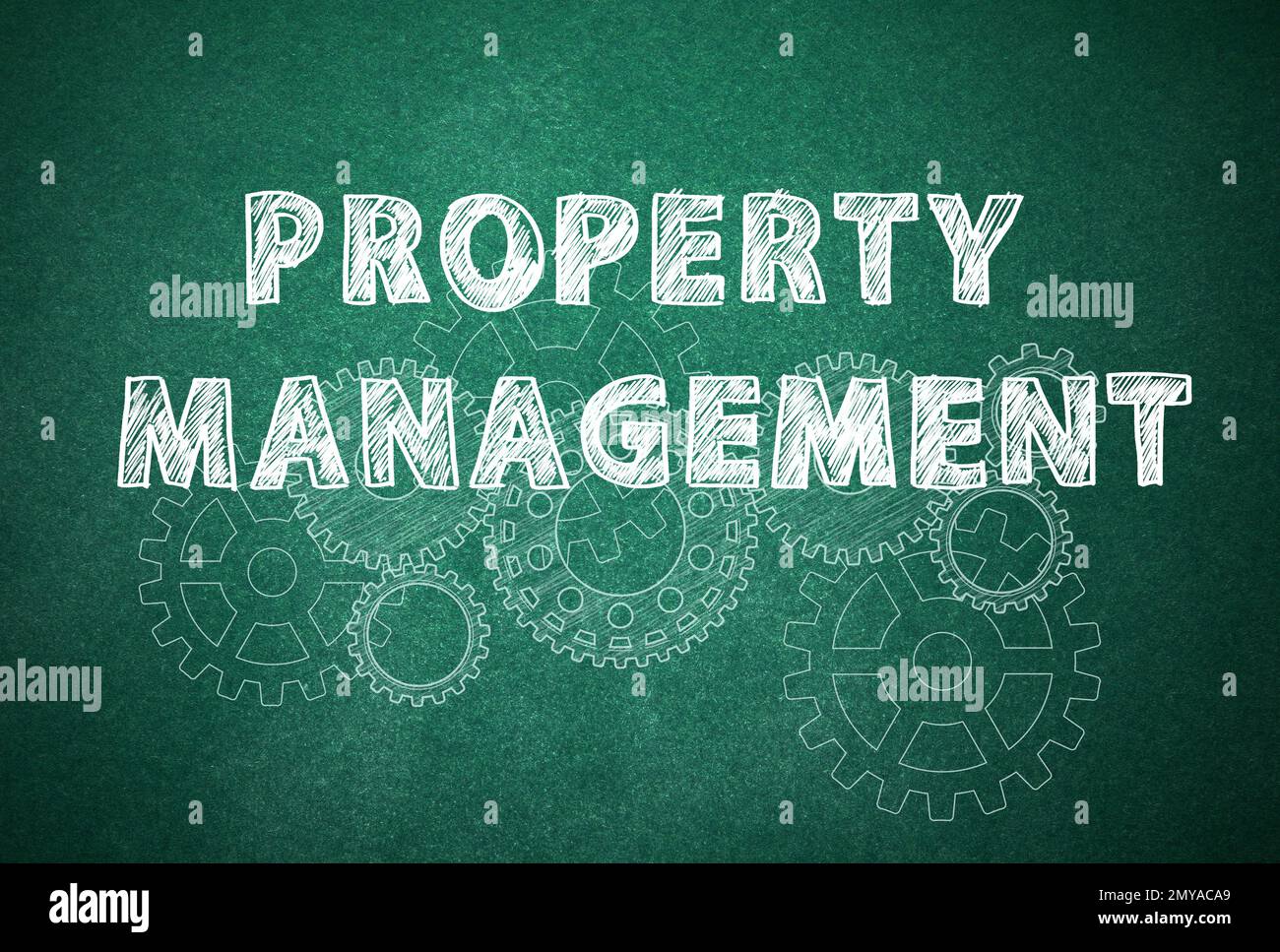 Text Property Management and gear images on green chalkboard Stock ...