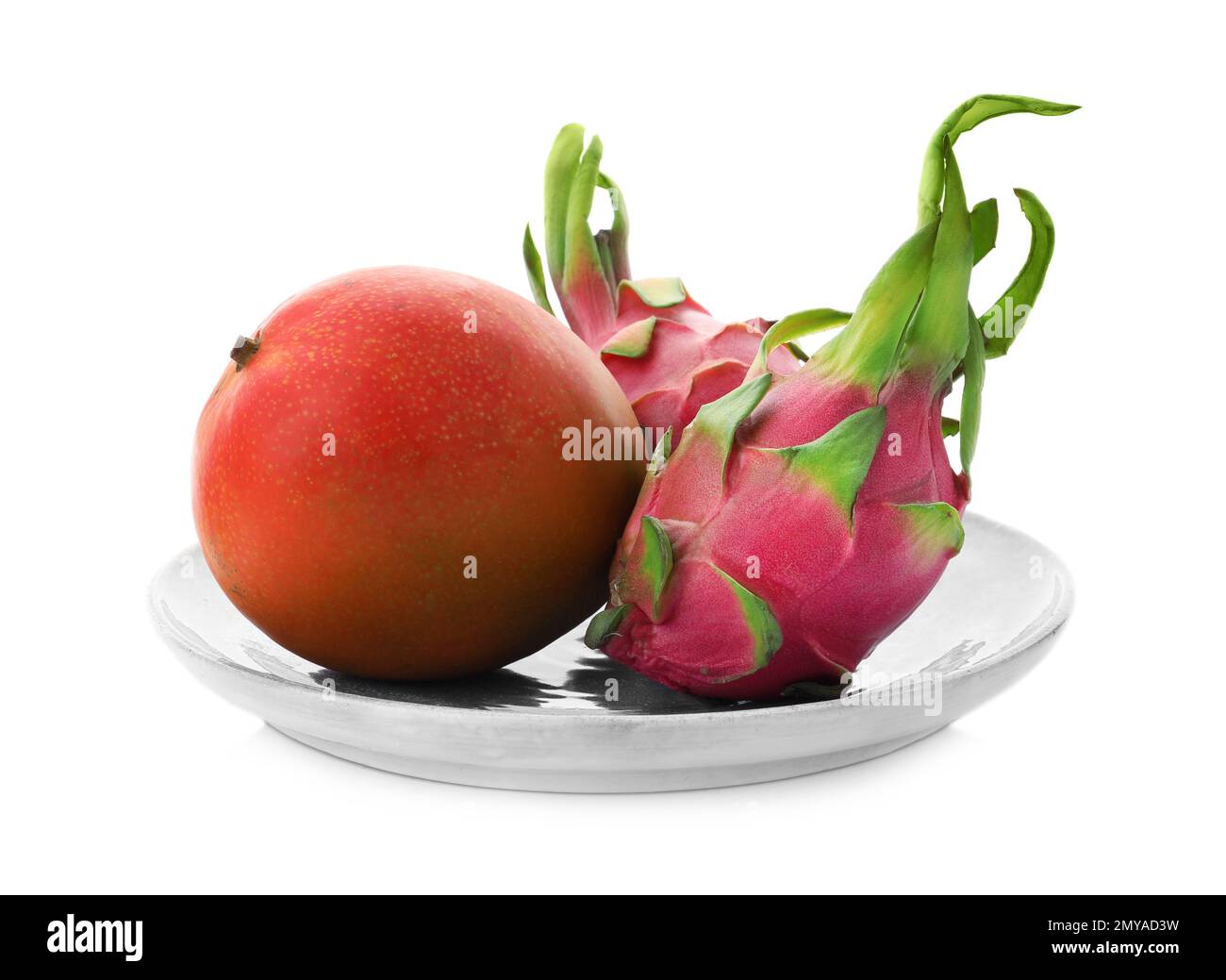 Delicious dragon fruits (pitahaya) and mango isolated on white Stock ...
