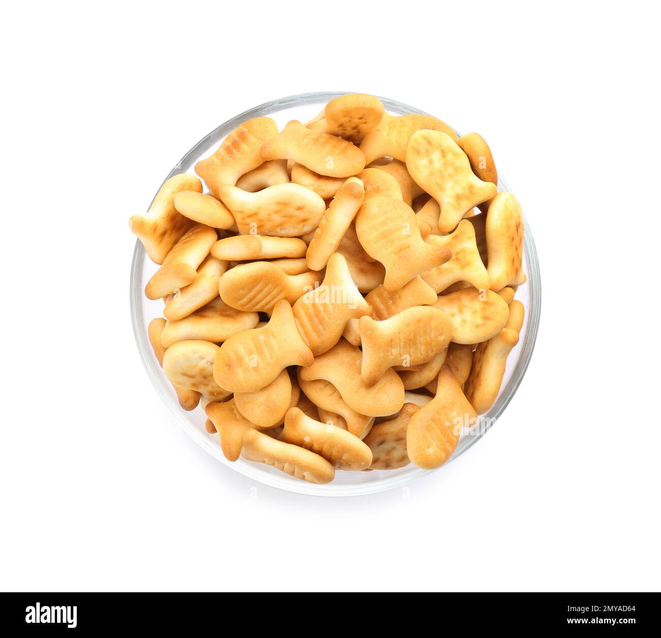Delicious goldfish crackers in bowl isolated on white Stock Photo - Alamy