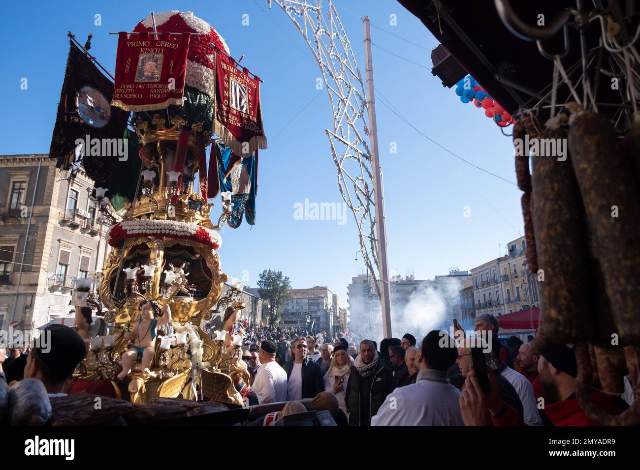 Traditional Candelora seen standing among the crowd of people on the ...