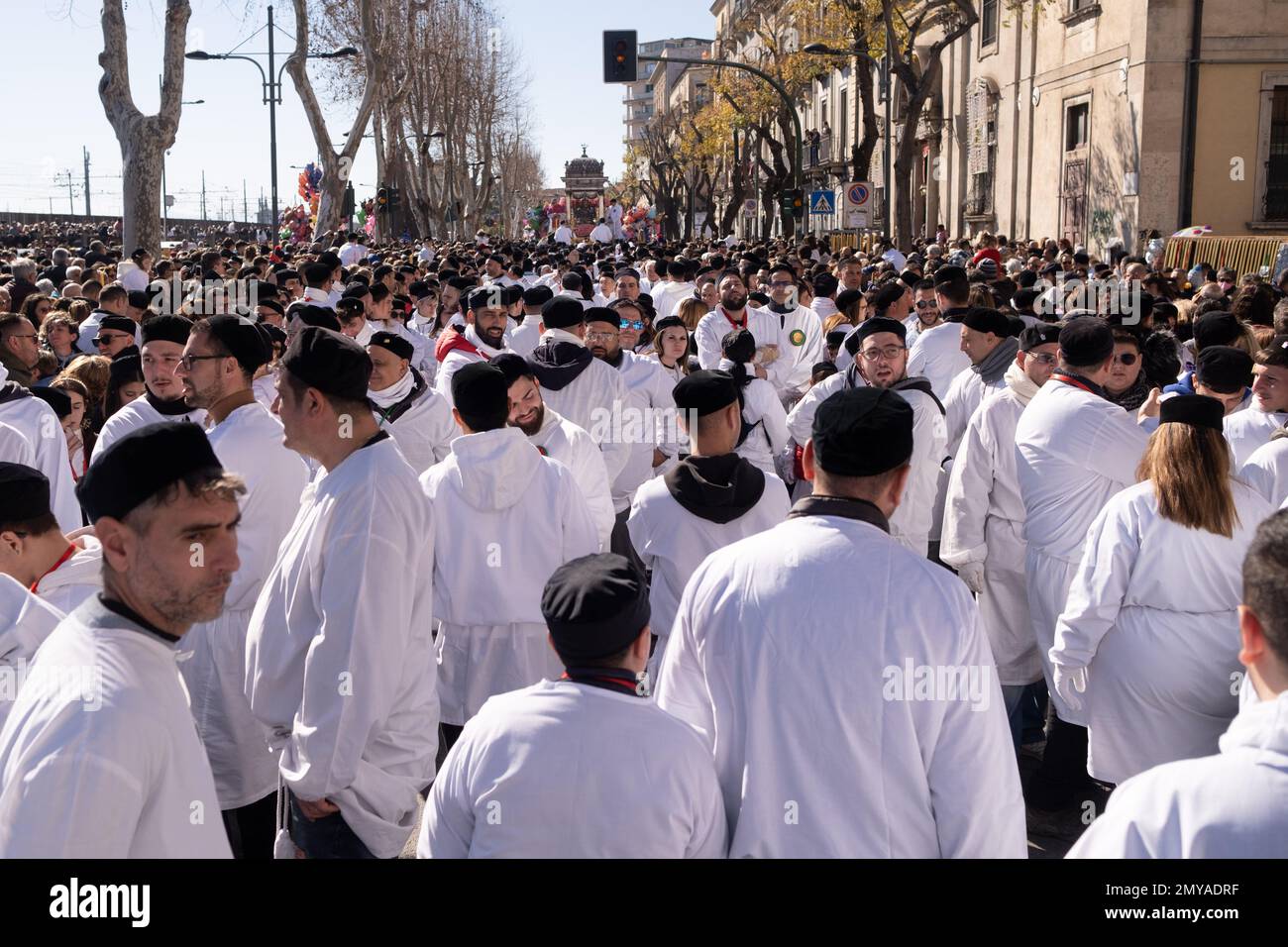 The procession with the relics of Saint Agatha seen on the street of ...