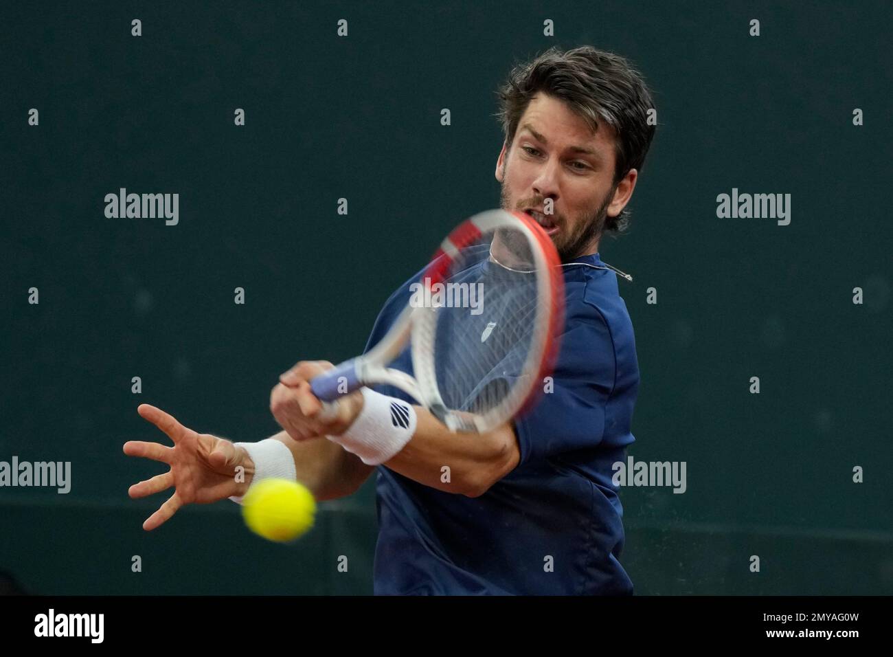Cameron Norrie, of Britain, returns the ball to Nicolas Mejia of ...