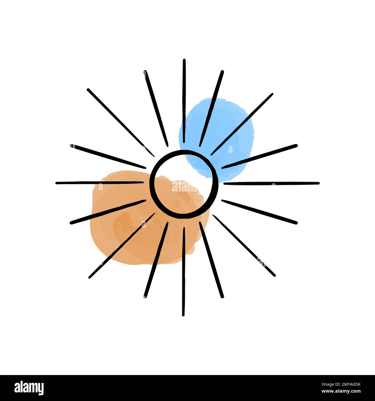 Vector illustration of abstract sun hand drawn in black line. Colored ...