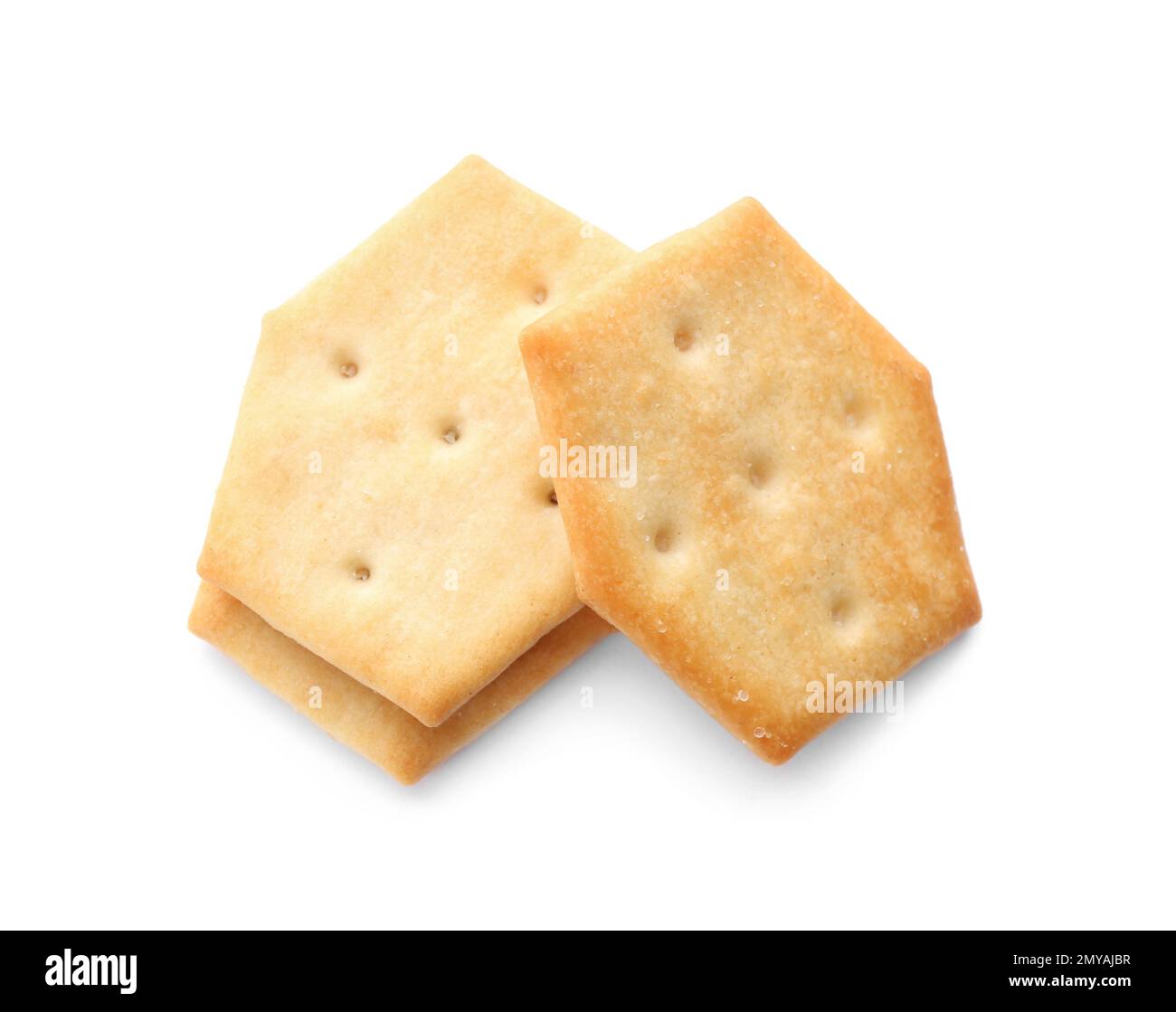 Crispy crackers isolated on white, above view. Delicious snack Stock ...
